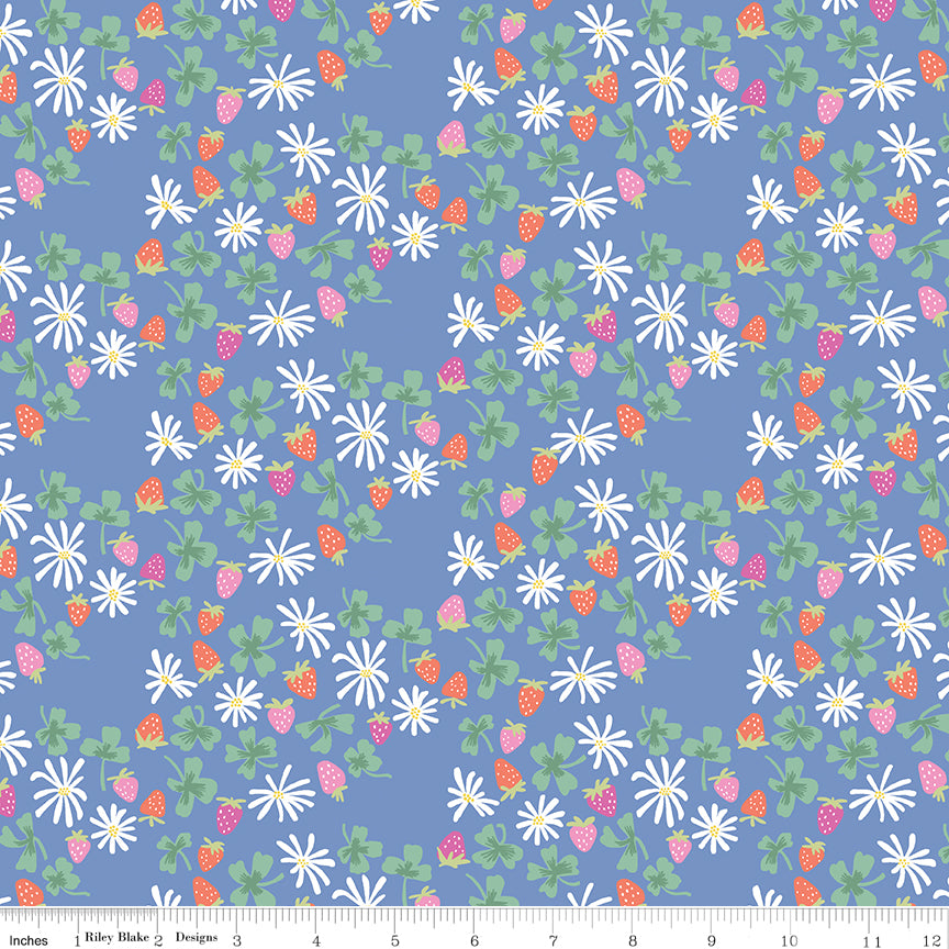 Chloe Strawberries Blue – Tea Time Fabrics